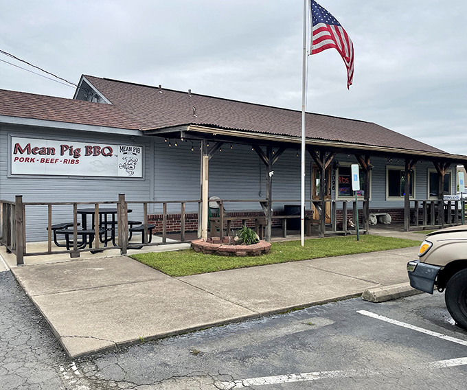 Mean Pig BBQ: "Gray siding hides colorful flavors within. The kind of place where calories don't count because the experience is worth every one."