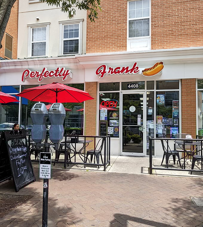 Those red umbrellas aren't just for shade &ndash; they're signaling to the hot dog gods that serious frankfurter business happens here.