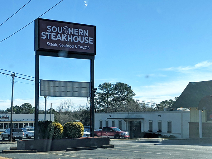 Blue skies frame this unassuming steak paradise. Southern Steakhouse proves great flavor often hides in plain sight.