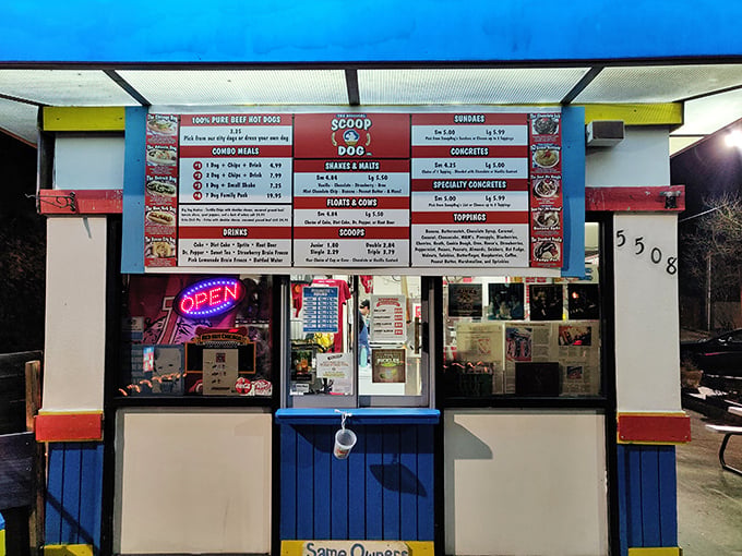 That menu board isn't just listing options &ndash; it's offering a roadmap to hot dog enlightenment, one delicious turn at a time.