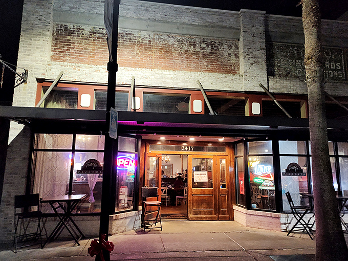 By day, charming storefront; by night, magical pizza haven. Tony's transforms after dark like Clark Kent in a phone booth.