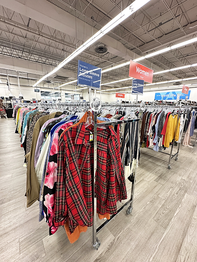 Morning light catches Value Village's storefront, highlighting the day's potential discoveries within.