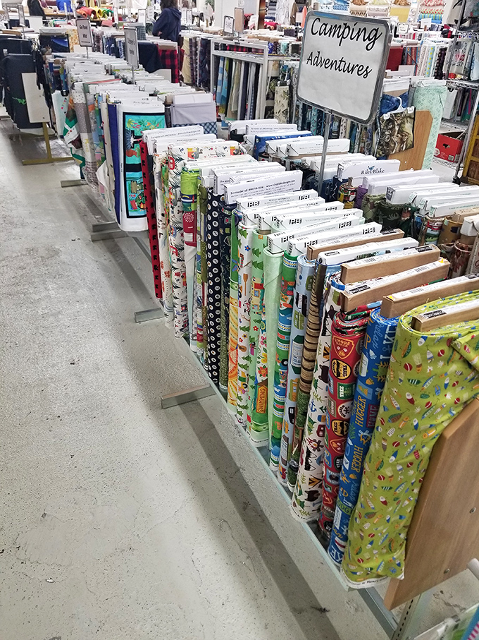 Fabric bolts lined up like soldiers in a textile army, ready to march into your craft room and overthrow your free time.