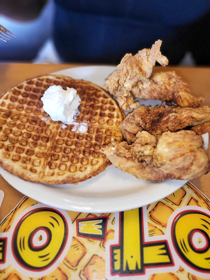 The classic chicken and waffle combo that launched a thousand food comas&mdash;crispy, fluffy, and utterly worth the nap afterward.