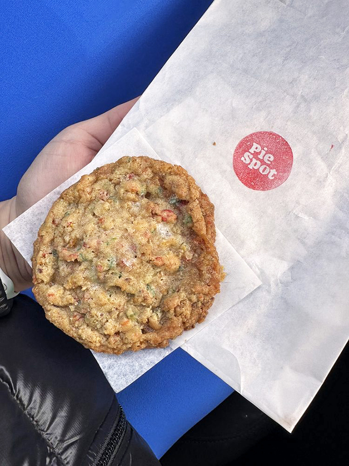Not all heroes wear capes&mdash;some come wrapped in wax paper with The Pie Spot's logo. This cookie looks like it could solve all of life's problems.