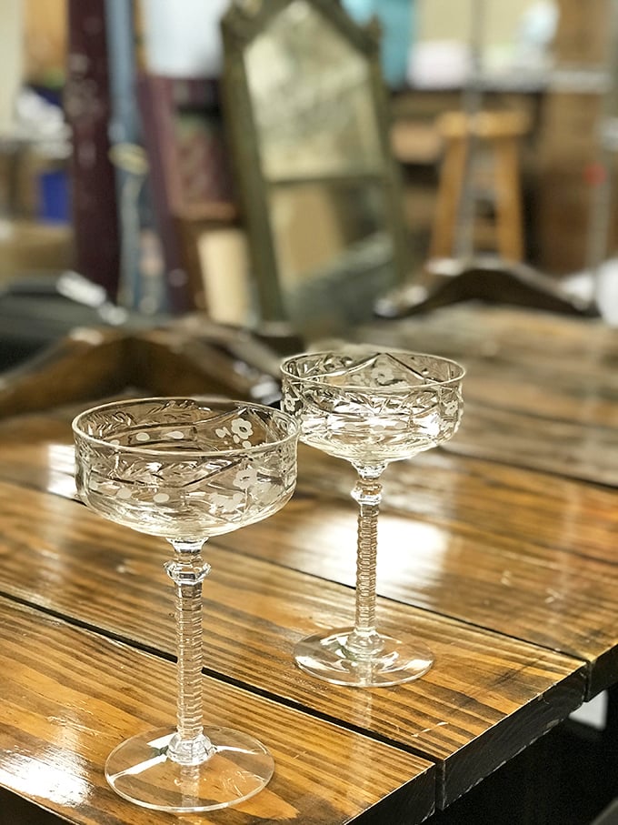 Crystal stemware that once toasted special occasions now sparkles under fluorescent lights, ready to elevate your next dinner party from "Tuesday night" to "remember when."
