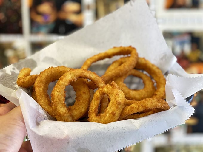 These onion rings aren't just side dishes&mdash;they're golden halos of crunch. The kind worth traveling across town for on a Tuesday.
