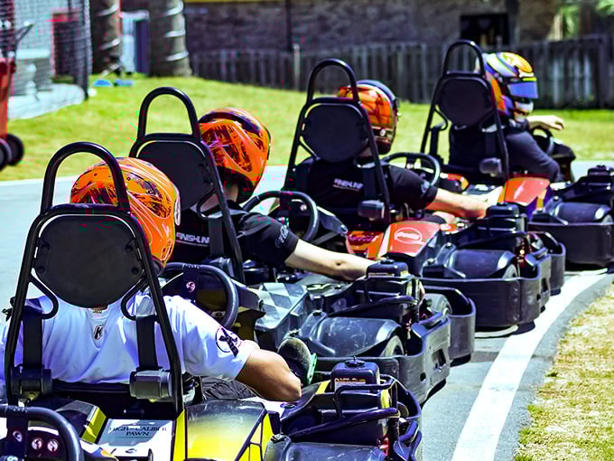 Helmets on, game faces engaged. That moment before the green light when everyone's thinking the same thing: "I'm definitely winning this."