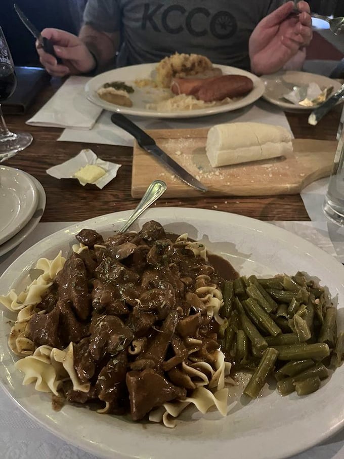 Beef stroganoff that would make a Russian grandmother weep with joy. Those tender chunks of beef swimming in sauce are practically doing the backstroke.