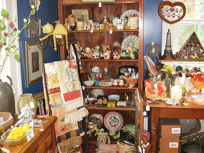 This blue room tells stories through teacups and figurines&mdash;each shelf a chapter in someone's life, ready for its sequel.