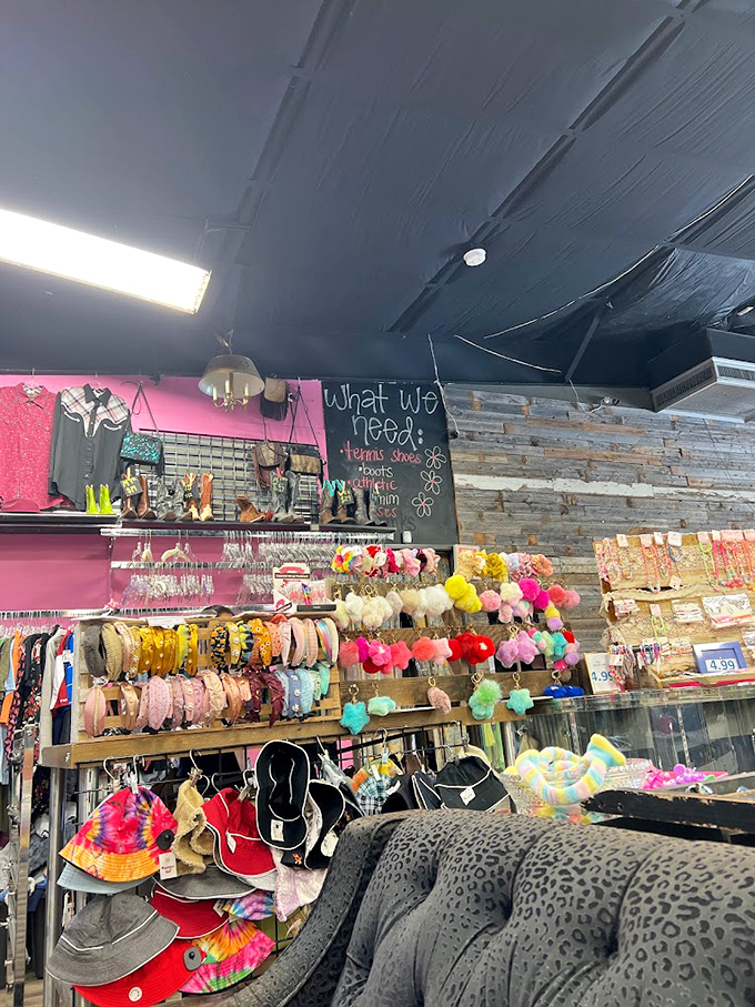 A rainbow of accessories transforms this wall into a jewelry box writ large. Tiny treasures with tiny price tags&mdash;the ultimate win-win.