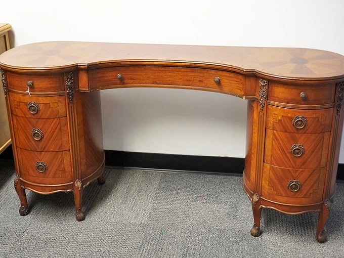 An antique desk with more character than most Netflix series. If furniture could talk, this one would have stories for days.