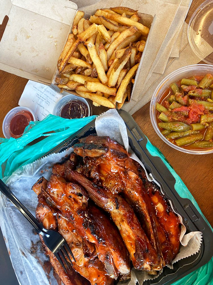 BBQ platter with all the fixings&mdash;where the ribs are the main event and everything else is just lucky to share the stage.