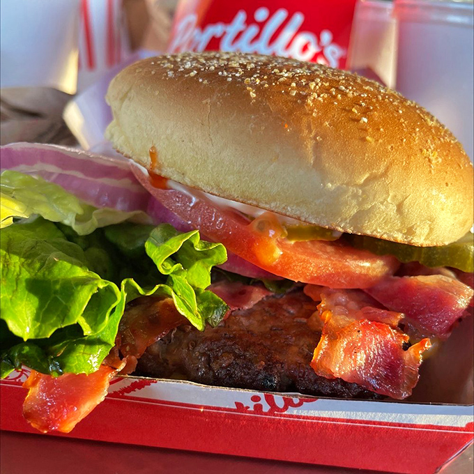 This bacon cheeseburger isn't just a meal, it's a commitment. The kind of relationship that might require unbuttoning your pants afterward.