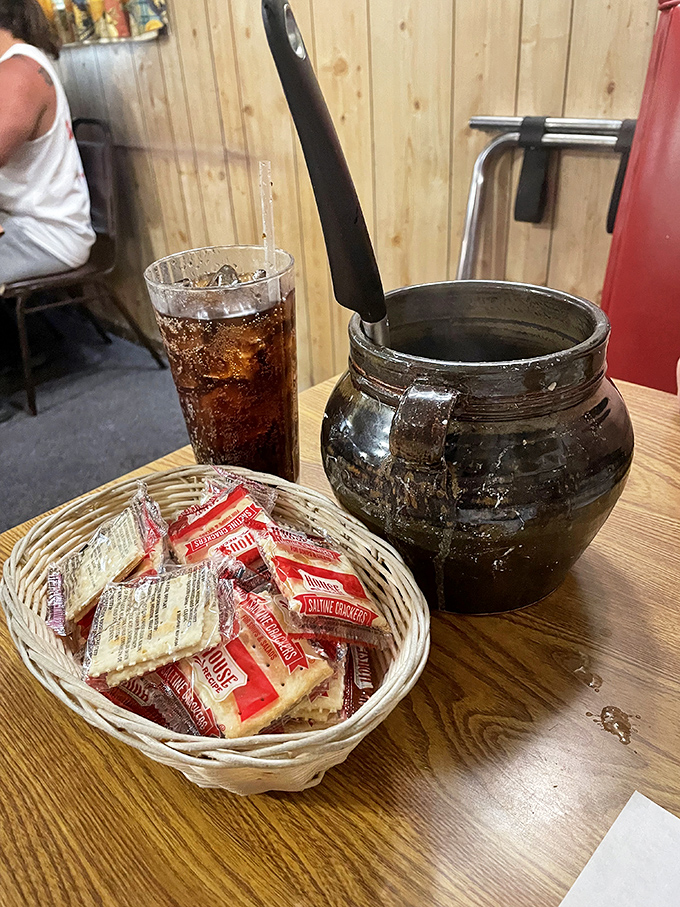 That bean soup arrives in a crock like your grandmother would use, alongside crackers that are just waiting to take a delicious dive.