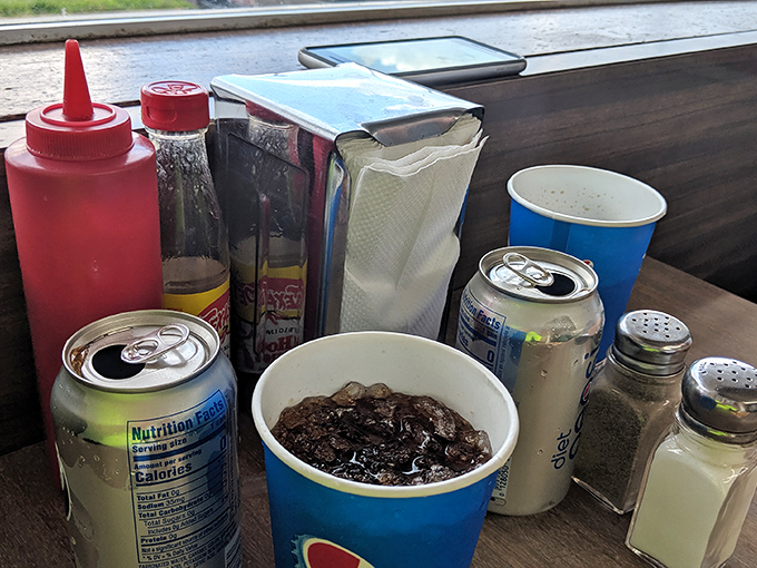 The classic condiment lineup: Where important decisions are made and burger destinies are sealed with a squirt of ketchup.