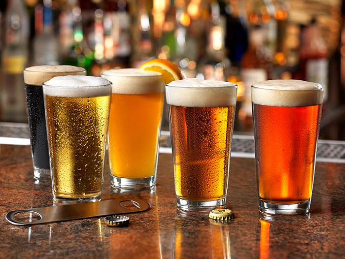 The barbecue support team—a lineup of craft beers standing at attention, ready to cool the fire of whatever spicy creation you've ordered.