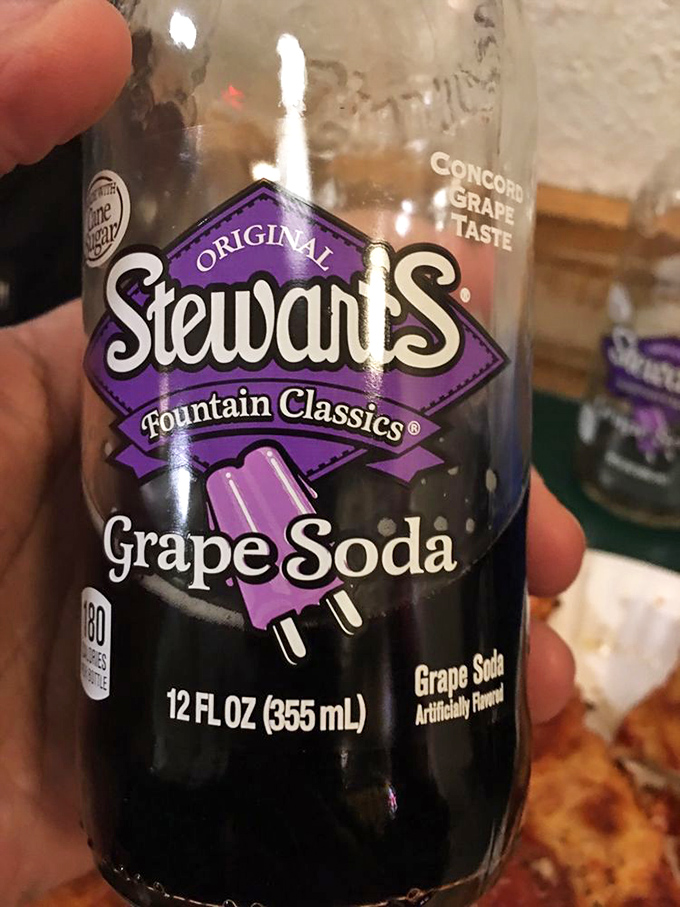 Stewart's Grape Soda in a glass bottle&mdash;because sometimes the perfect pizza pairing isn't an artisanal IPA, but childhood nostalgia in liquid form. 