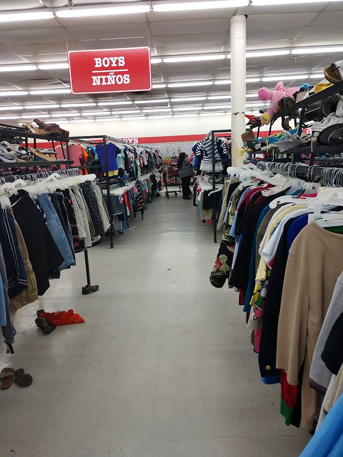 The boys' section offers a corridor of possibilities, from everyday playwear to those "special occasion" outfits that might actually survive the occasion.