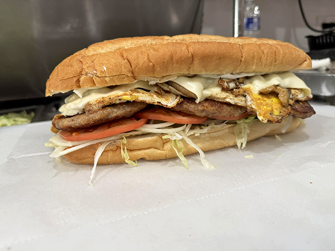 This breakfast sub doesn't just break the fast&mdash;it demolishes hunger with a glorious combination of eggs, meat, and cheese on a perfect roll.