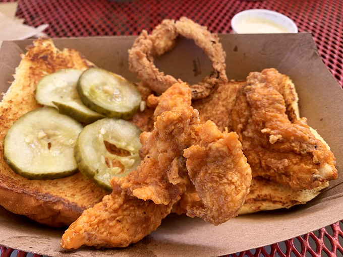 This isn't just fried chicken&mdash;it's a Southern benediction on a bun. The pickle chips add that crucial acid note to cut through the richness.