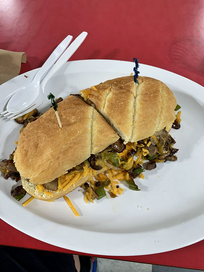 Not just a cheese steak – a mountain range of savory goodness. Those grilled peppers and melted cheese create valleys of flavor worth exploring.