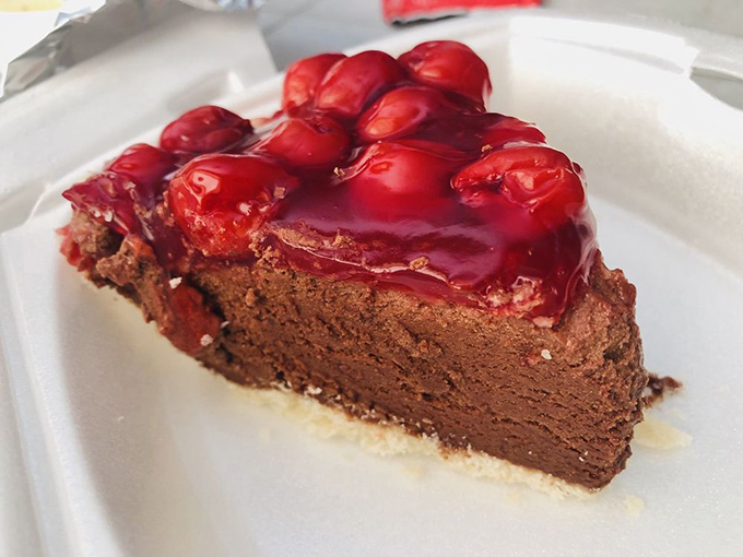 Cherry chocolate pie that makes you wonder why this combination isn't legally required to appear on every dessert menu in America.
