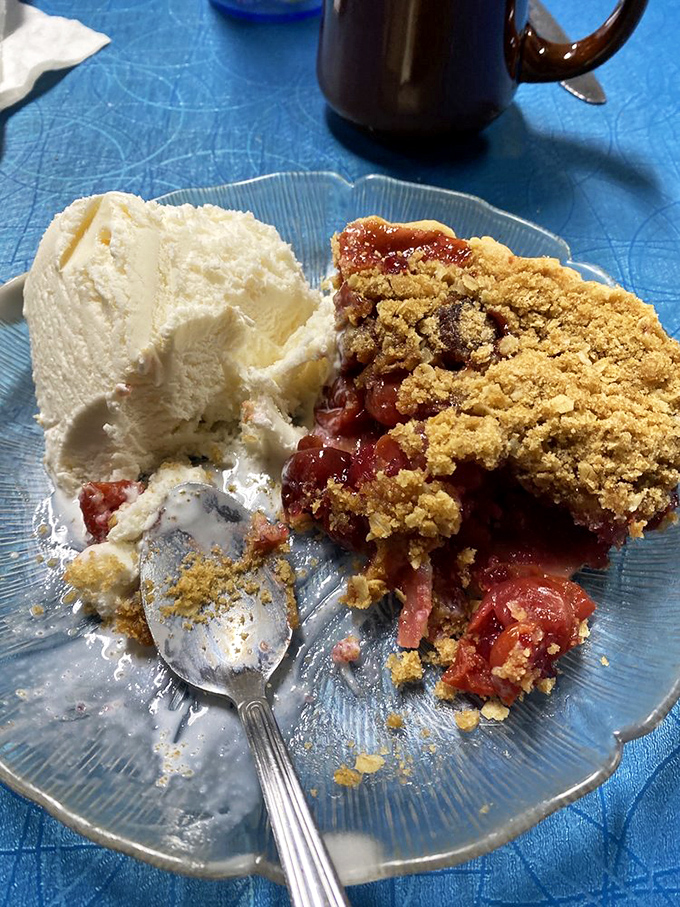 Fruit pies don't get more honest than this&mdash;ruby-red cherries peeking through a golden crumb topping. Summer captured in a perfectly flaky crust.