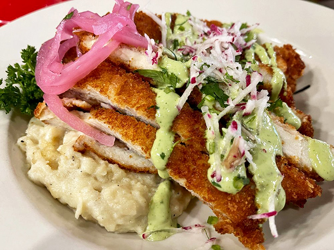Chicken Milanesa: where Italy and Mexico had a delicious love child, crispy on the outside, tender within, and that avocado sauce? Pure genius.