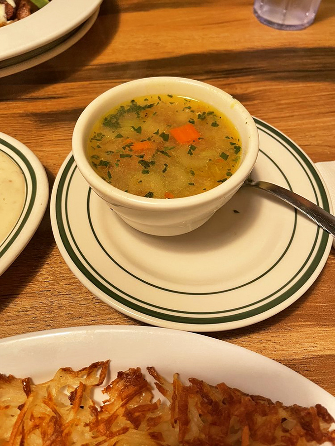 Clear broth, visible vegetables, and fresh herbs&mdash;this isn't just soup, it's liquid comfort waiting to warm you from the inside out.