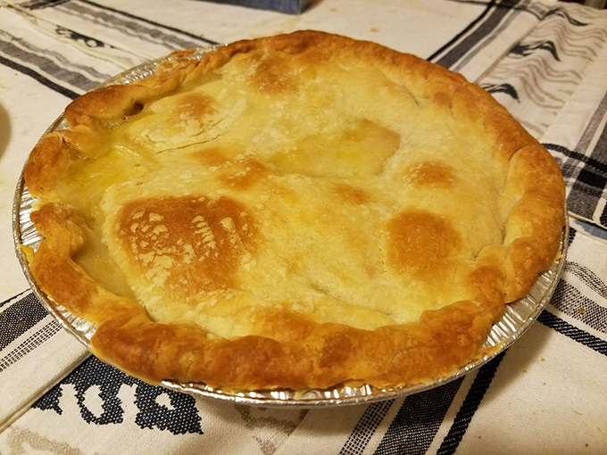 The chicken pot pie's golden dome promises the comfort food equivalent of a warm hug from your favorite grandparent.