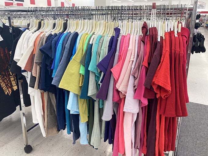 The rainbow of t-shirts tells a color story more compelling than any department store display&mdash;and at prices that make experimenting with your palette affordable.
