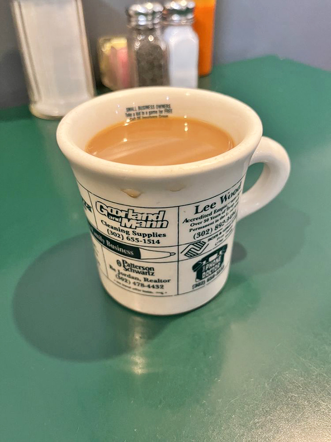 This isn't just coffee&mdash;it's liquid motivation in a mug that advertises local businesses. The ultimate Wilmington power move.