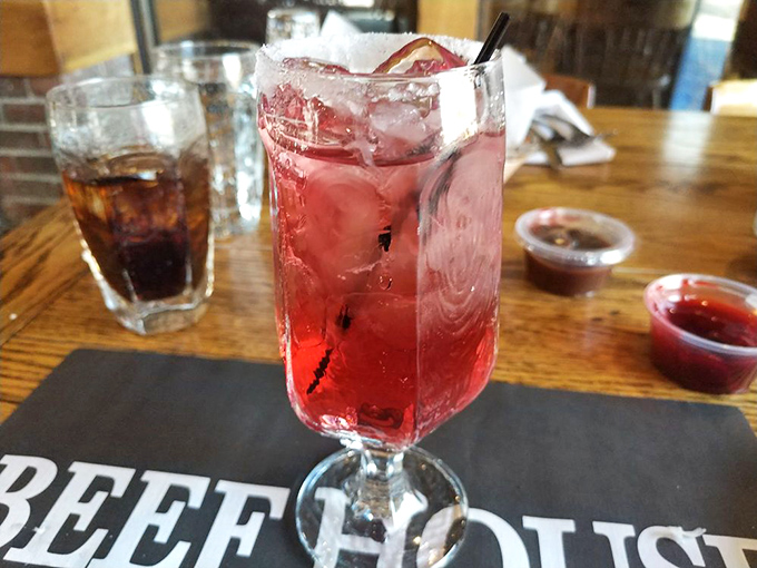 The cranberry margarita brings a splash of ruby-red joy to the table&mdash;because even serious beef enthusiasts need something fruity occasionally.