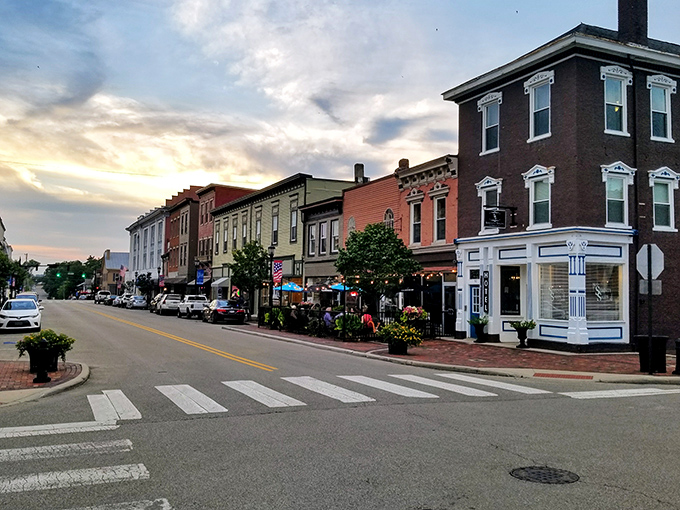 Sunset bathes downtown Lebanon in golden light, transforming ordinary storefronts into a Norman Rockwell painting come to life.