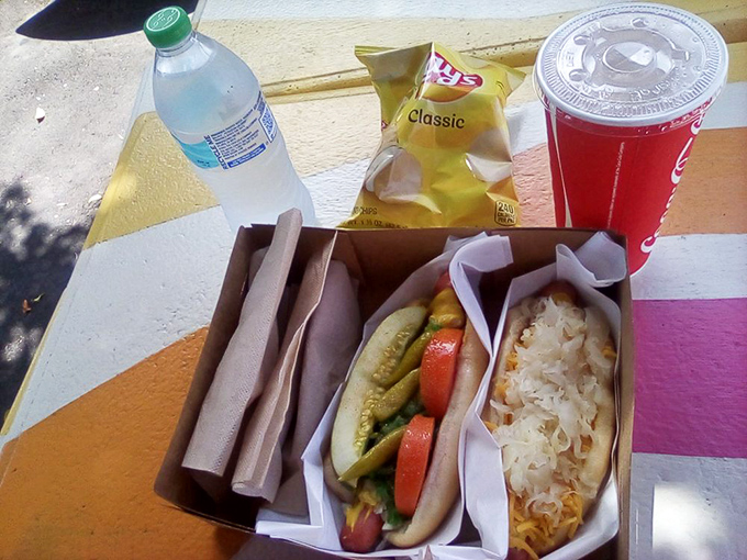 That Chicago dog is dressed up with more colorful toppings than a Christmas tree, and twice as likely to make you smile.