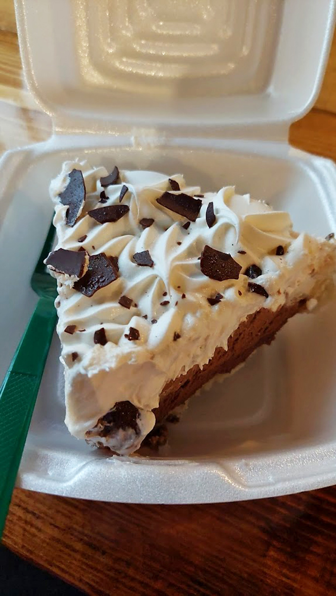 Chocolate cream pie in a to-go container &ndash; because the best souvenirs from road trips aren't t-shirts, they're tomorrow's breakfast.