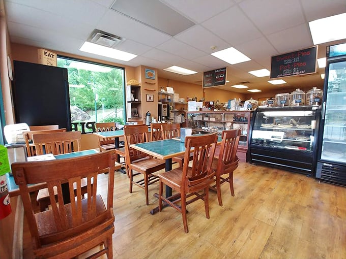 Wooden chairs that have held generations of pie enthusiasts, in a space where conversations flow as easily as coffee.