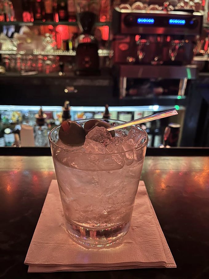 A proper martini at Durant's bar&mdash;ice cold, crystal clear, and garnished with olives that have more character than most movie sequels.