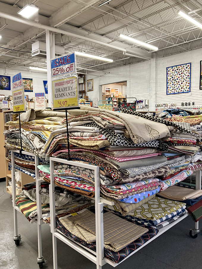 The remnant section: where patience and perseverance are rewarded with fabric treasures at prices that make your wallet sigh with relief.