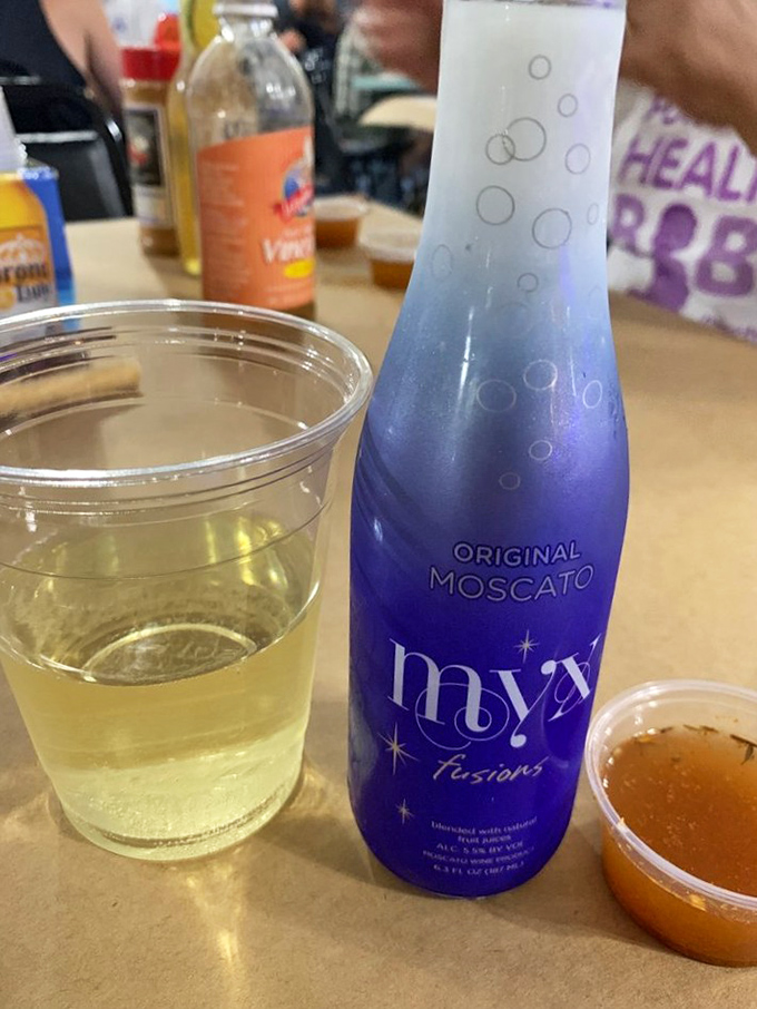 Even the drinks at Captain Pell's complement the seafood experience. This blue bottle of Moscato is like the ocean in liquid form&mdash;minus the salt.