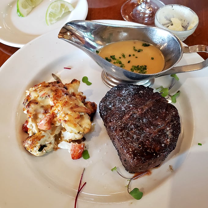 The surf and turf combo that makes you question why you'd ever order them separately. It's like finding out chocolate and peanut butter go together.