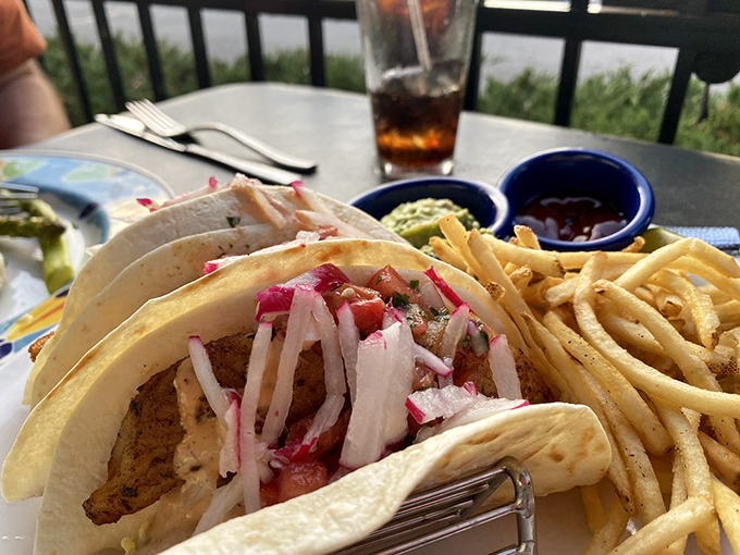 Fish tacos that make you question why you ever wasted stomach space on lesser versions. The radish slaw adds that perfect crunch factor.