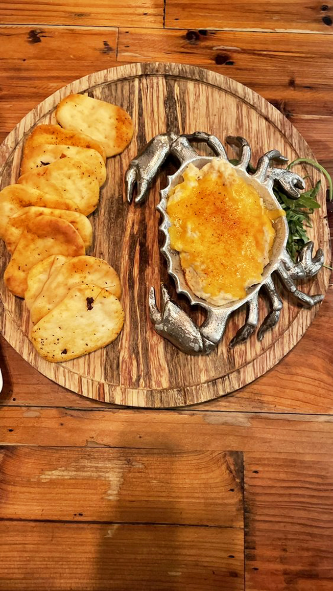 Not your average crab dip&mdash;this golden masterpiece arrives in a crab-shaped dish that's almost too cute to eat. Almost.