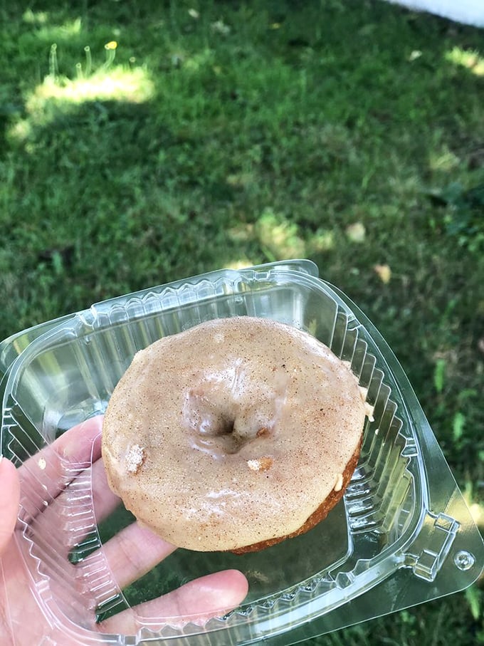 Cinnamon sugar dusted perfection with what appears to be cream filling peeking out. Breakfast has officially broken free of all conventional boundaries.