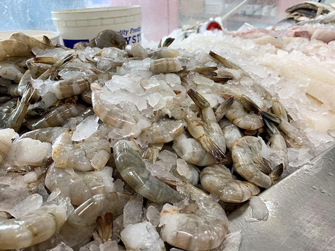 Ice-kissed shrimp resting before their big moment. This is what seafood should look like&mdash;pristine, plump, and ready for its close-up.