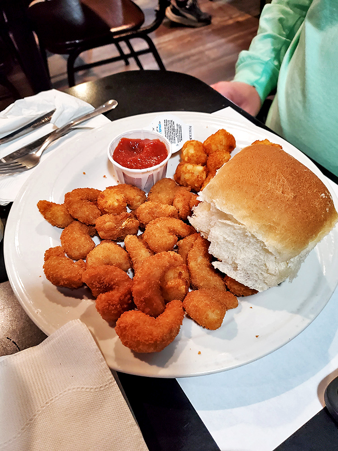 These golden-fried shrimp are what other seafood dreams of becoming when they grow up. That roll is just along for the delicious ride.