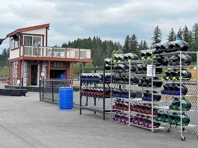 Helmet heaven: where safety meets style and everyone gets to feel like their favorite racing legend for an afternoon.
