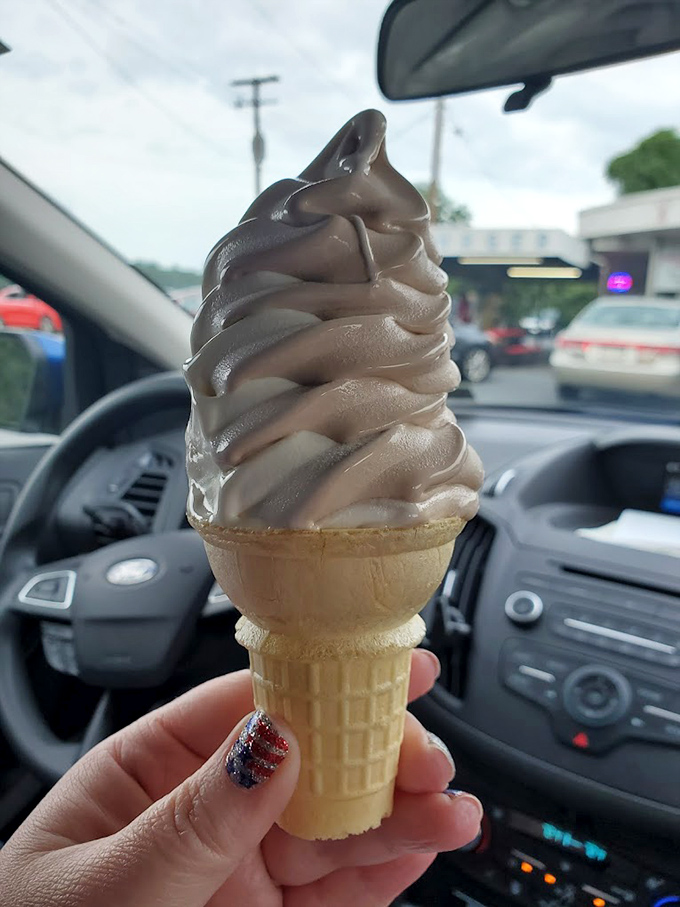 Soft-serve that defies gravity and expectations. This chocolate swirl cone is summer in Pennsylvania distilled into dairy form.