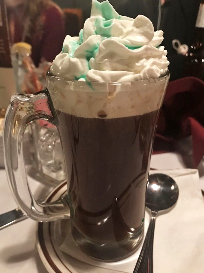This Irish coffee isn't just a drink, it's dessert with benefits. The whipped cream mountain with its hint of green is begging for an expedition.